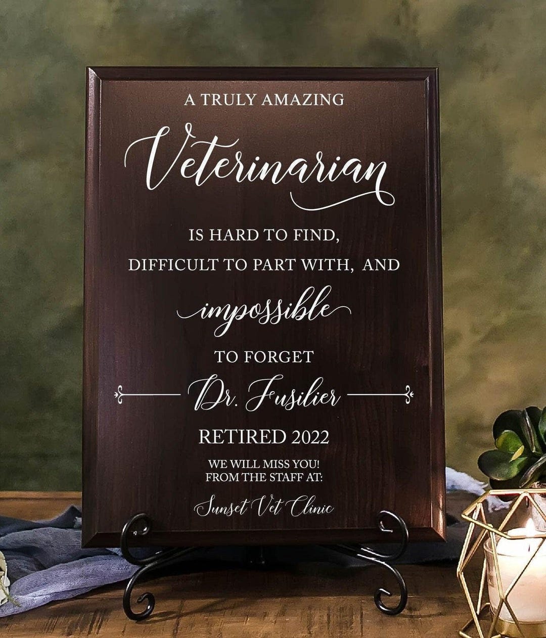 VETERINARIAN Retirement Thank You Appreciation Walnut Plaque, Vet's Day ...