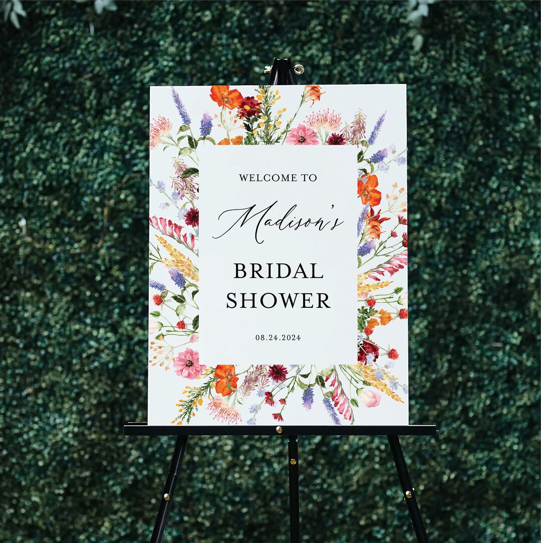 Wildflower Themed Acrylic Bridal Shower Welcome Sign, Colorful Floral ...