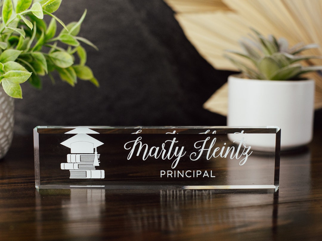 Principal Glass Office Desk Name Plate, Head of School Nameplate ...