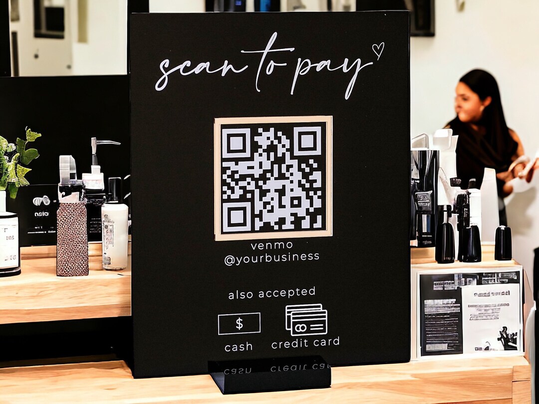 3D Scan to Pay Retail Scannable QR Code Clear Glass Look Acrylic Sign ...