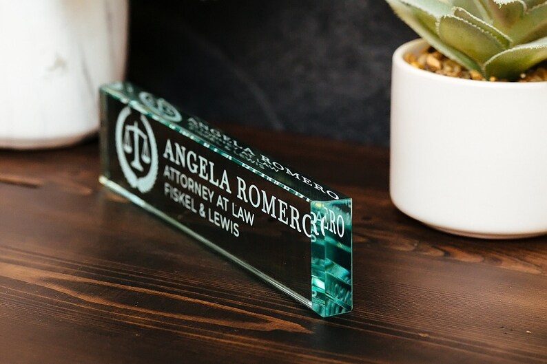 Attorney Glass Office Desk Name Plate Clear JD Judge - Etsy