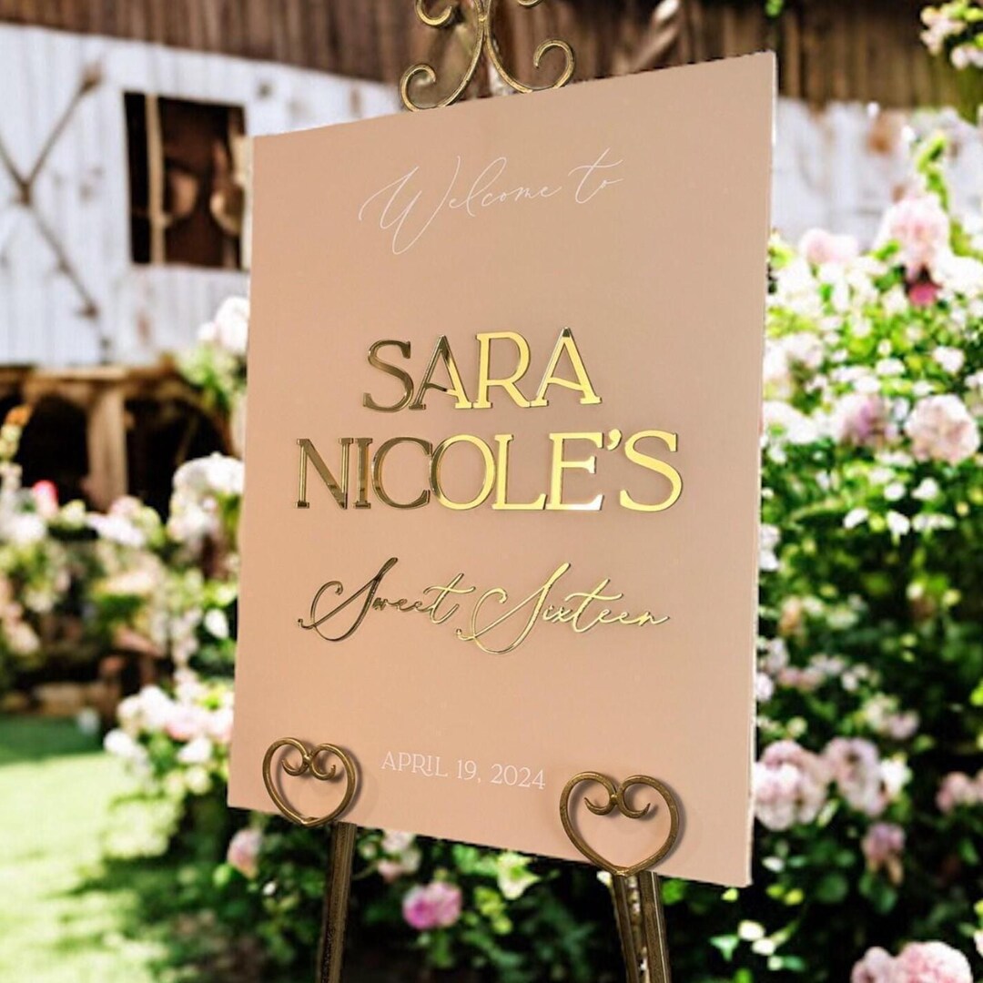 3D Gold Mirror Happy Birthday Acrylic Welcome Sign, Let's Party Sweet ...