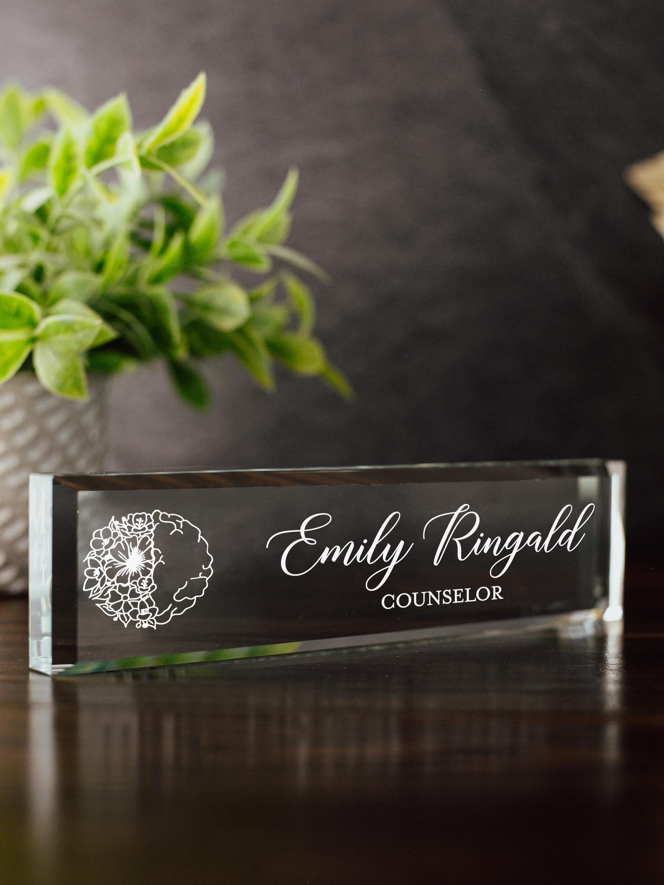 Counselor Therapist Glass Office Desk Name Plate, Life Coach Nameplate ...