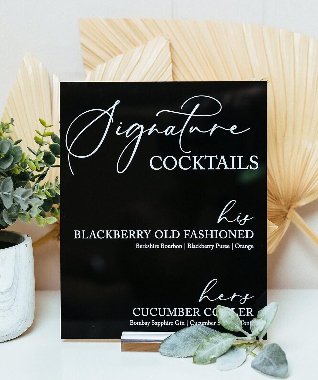 Bar Menu Signature Cocktails Custom Clear Glass Look Acrylic Wedding ...