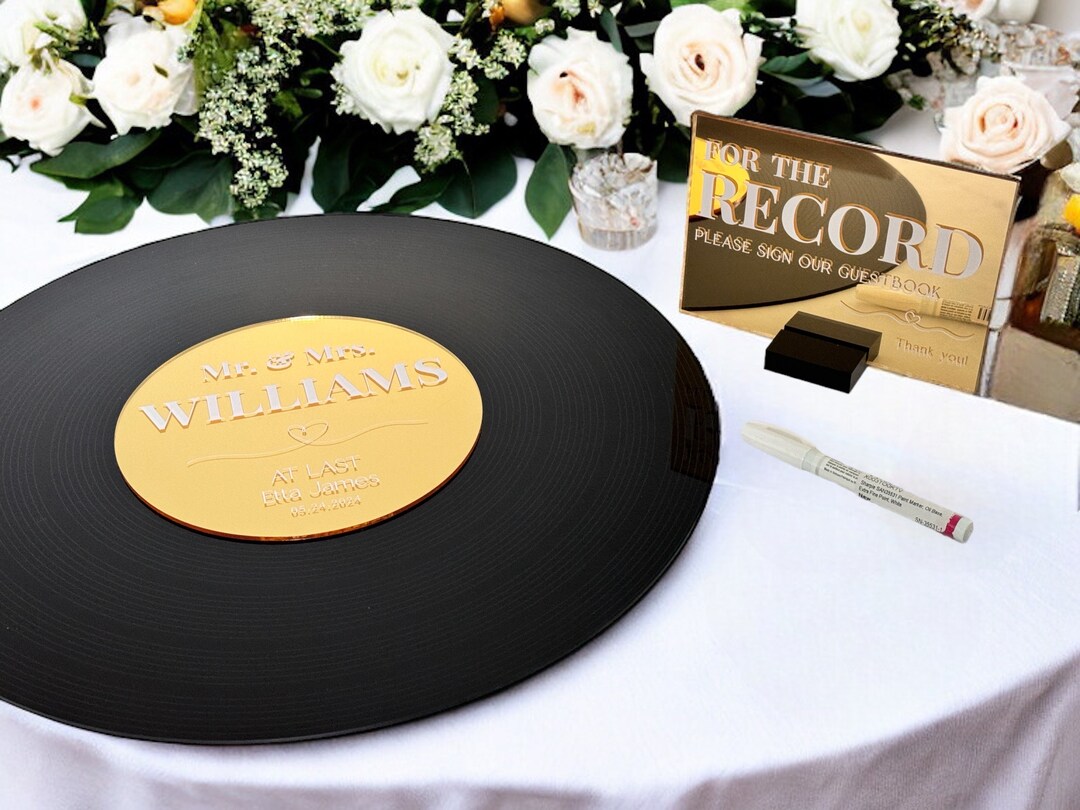 Vintage Record Wedding Guestbook Set Includes Acrylic Record Guest Book ...