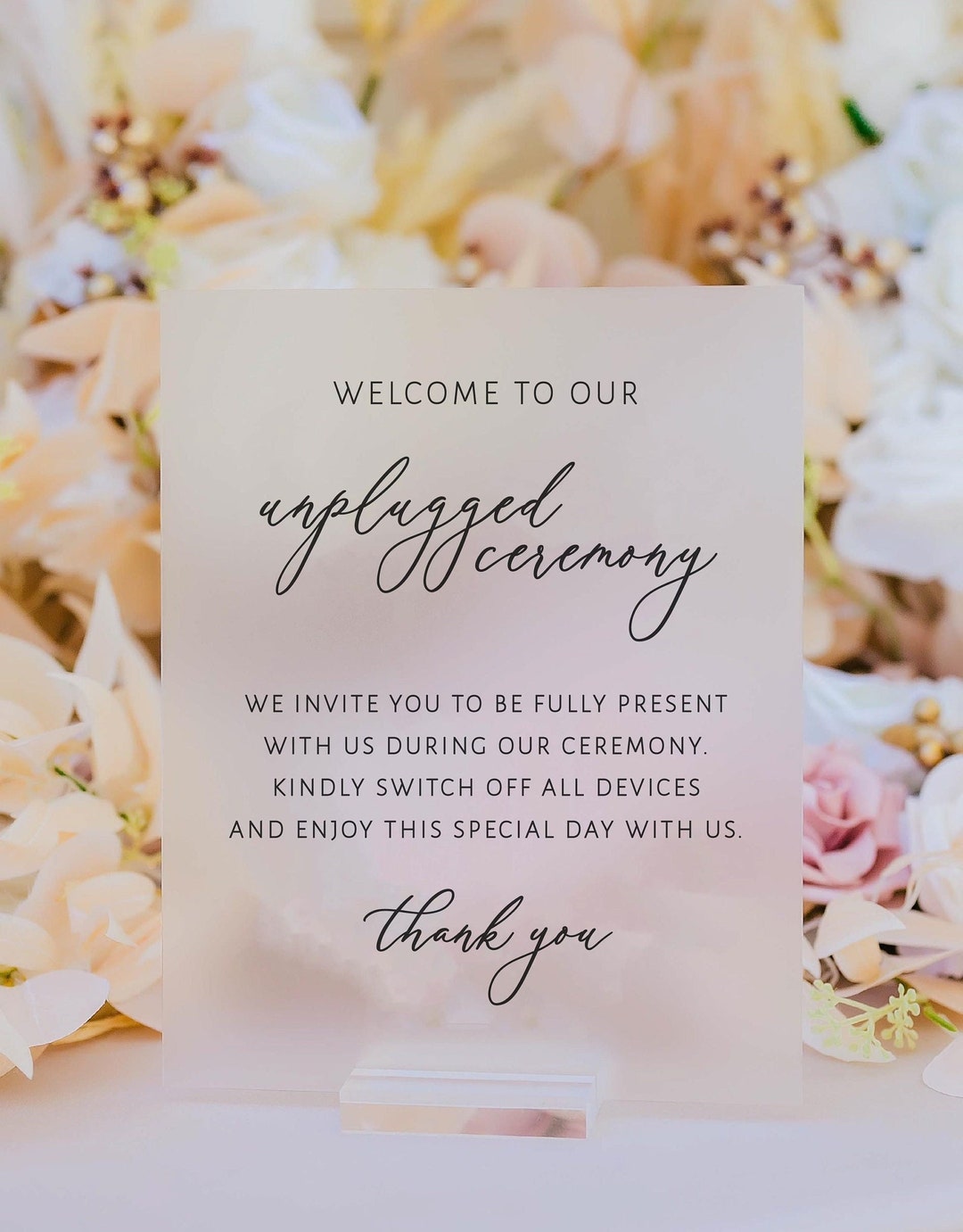 Unplugged Ceremony Clear Glass Look Acrylic Wedding Sign, Unplug Be ...