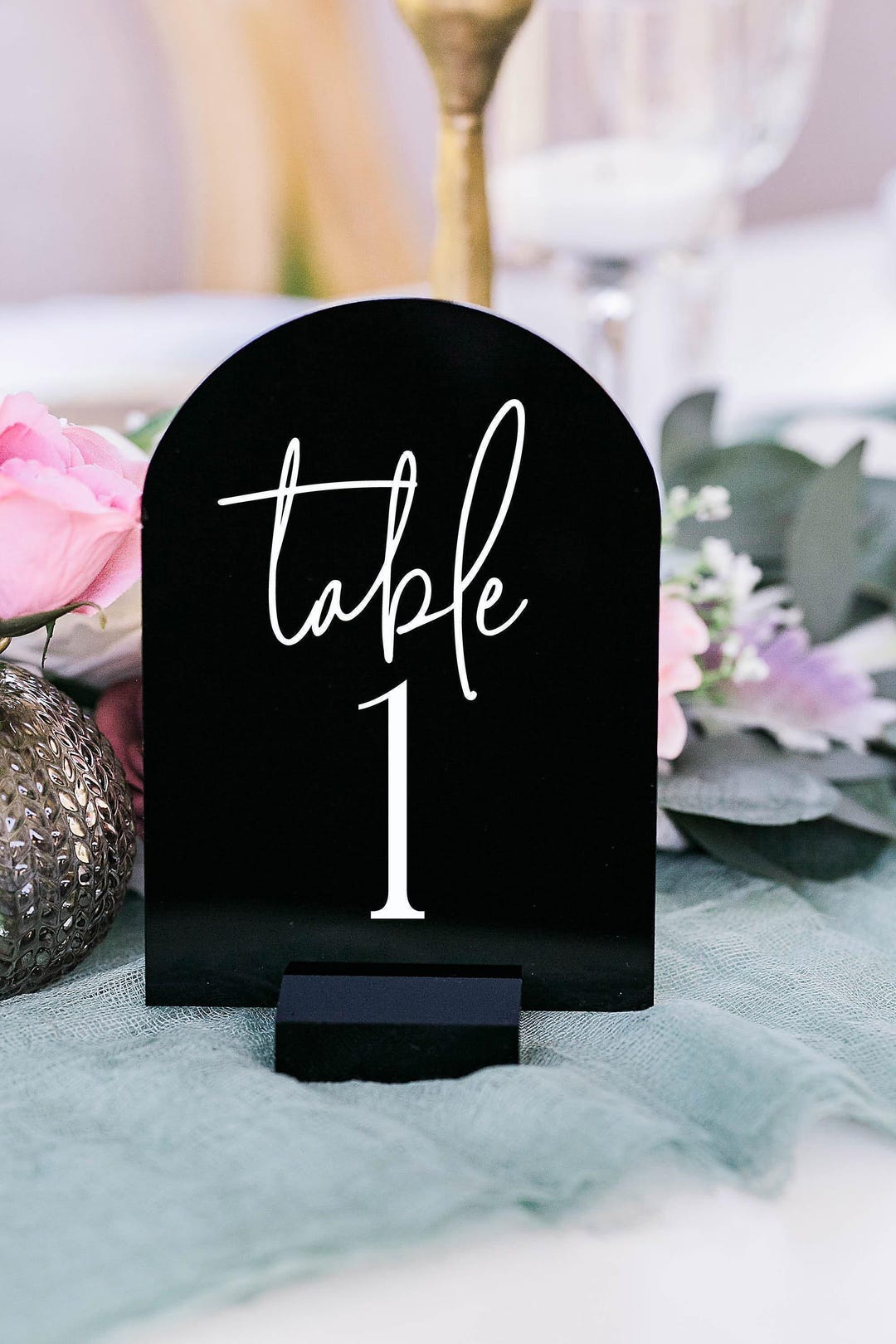 ARCH Black, White, Clear Frosted Acrylic Table Number Sign With Stands ...