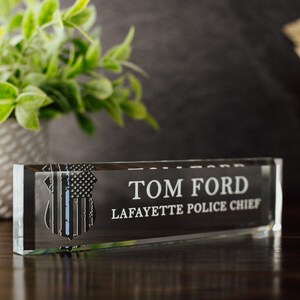 Police Officer Glass Office Desk Name Plate, Clear Chief of Police ...