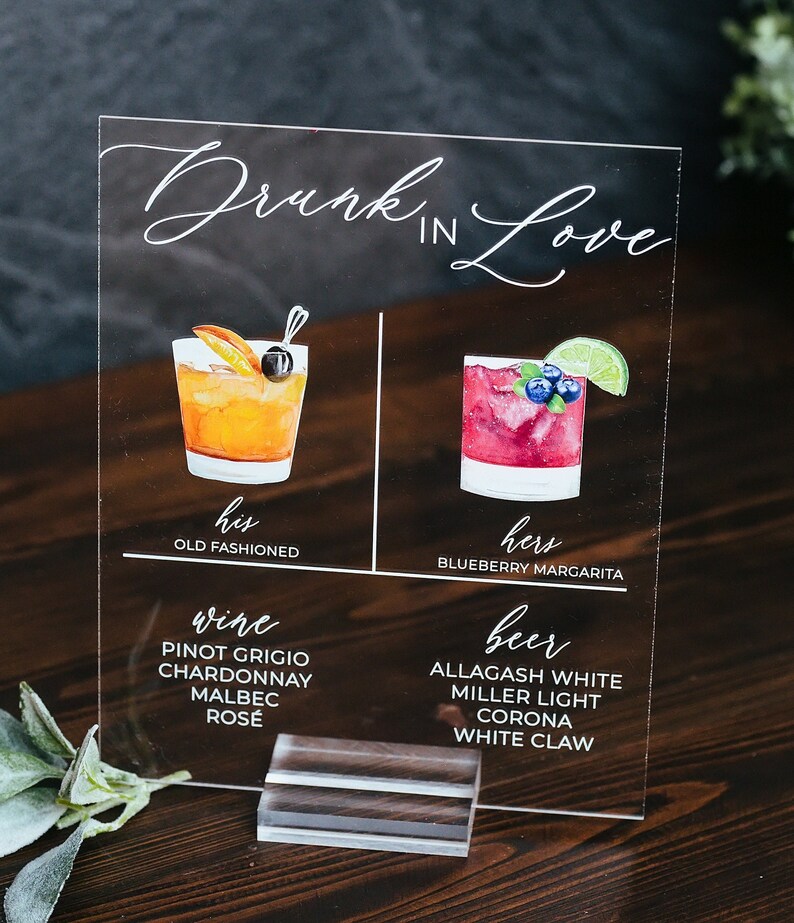 Drunk in Love Bar Menu Signature Cocktails Custom Clear Glass - Etsy