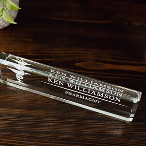 Pharmacist Glass Office Desk Name Plate, Clear Doctor of Pharmacy ...