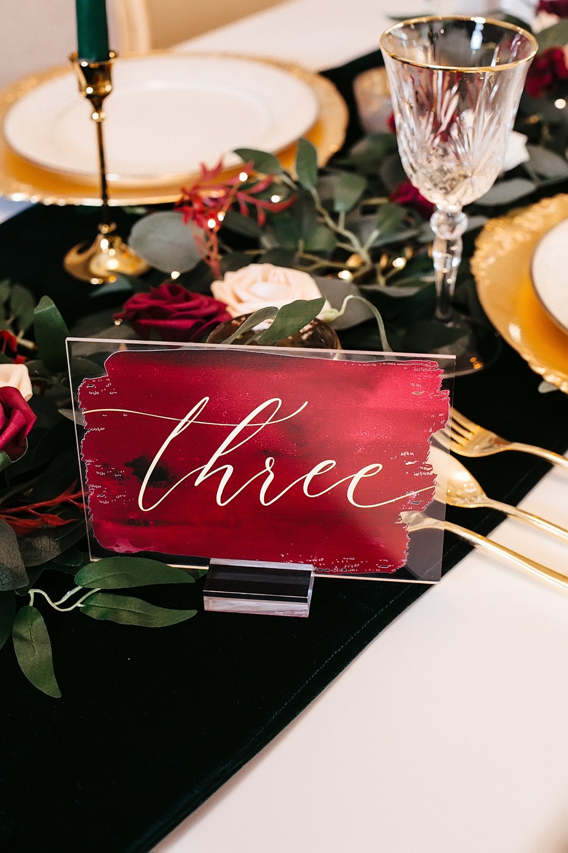 Burgundy or Emerald Green Watercolor Acrylic Table Number Sign - Etsy