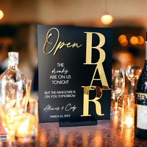 3D Mirror Gold Foil Open Bar Menu Signature Cocktails Custom Minimalist ...