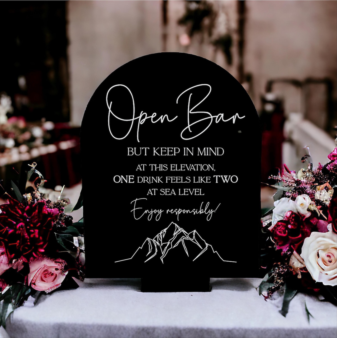 Open Bar at High Altitude Mountain Wedding Acrylic Sign, Arch Drink ...