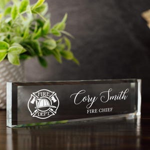 Fireman Glass Office Desk Name Plate, Clear Fire Chief Nameplate, Fire ...