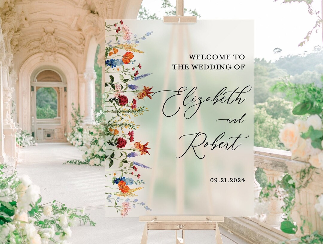 Wildflower Themed Acrylic Bridal Shower Welcome Sign, Colorful Floral ...