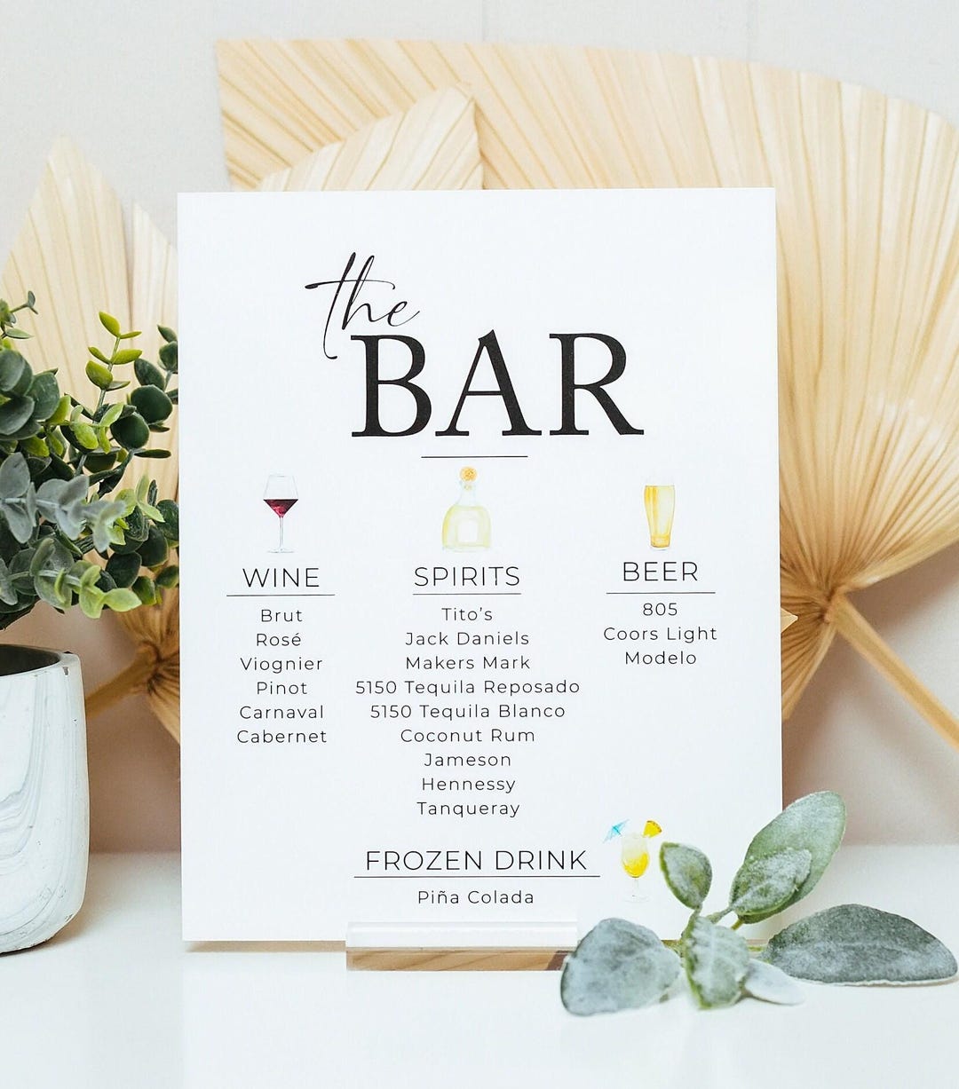 Bar Menu Signature Cocktails Custom Clear Glass Look Acrylic Wedding ...
