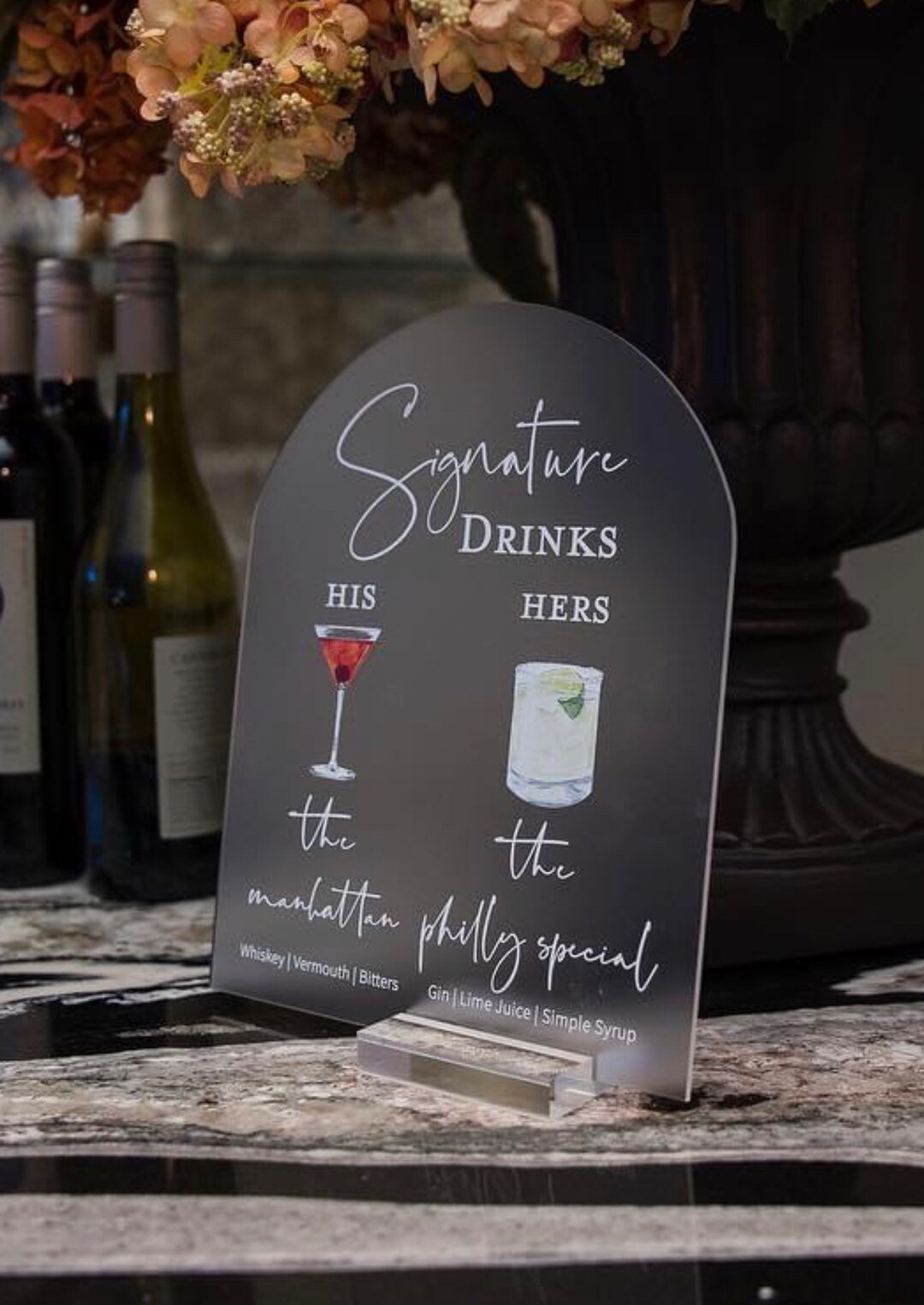 ARCH Frosted Bar Menu Signature Cocktails Custom Clear Glass Look ...