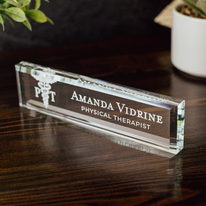 Physical Therapist Glass Office Desk Name Plate, Clear Doctor of PT ...