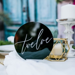 Round Acrylic Table Number Sign With Stands, Clear Glass Look Perspex Modern Calligraphy Numbers ...