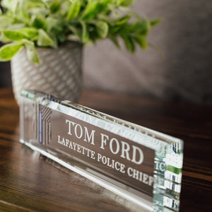 Police Officer Glass Office Desk Name Plate, Clear Chief of Police ...