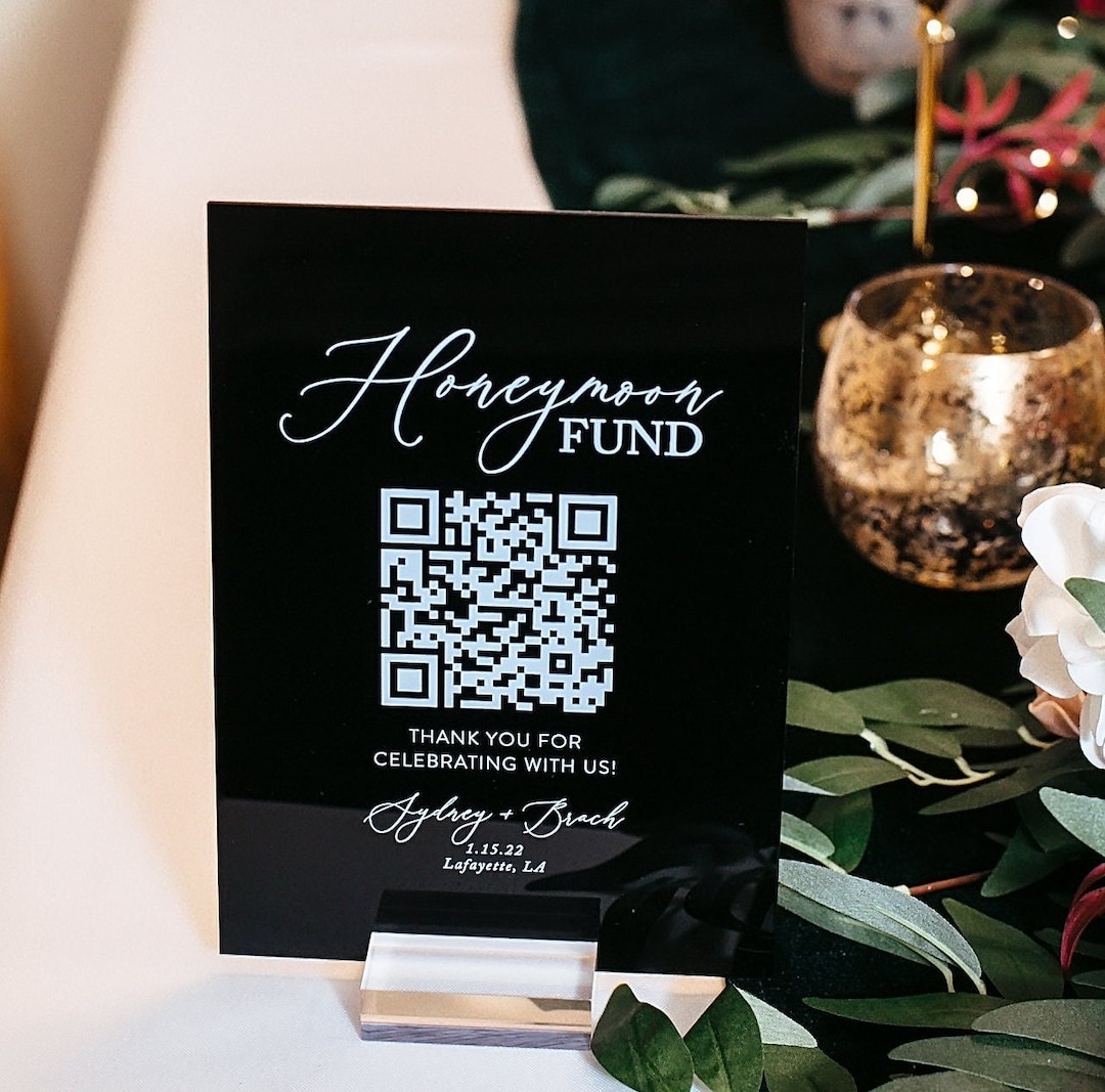 Scannable Honeymoon Wedding Fund QR Code Clear, Black, White or FROSTED ...