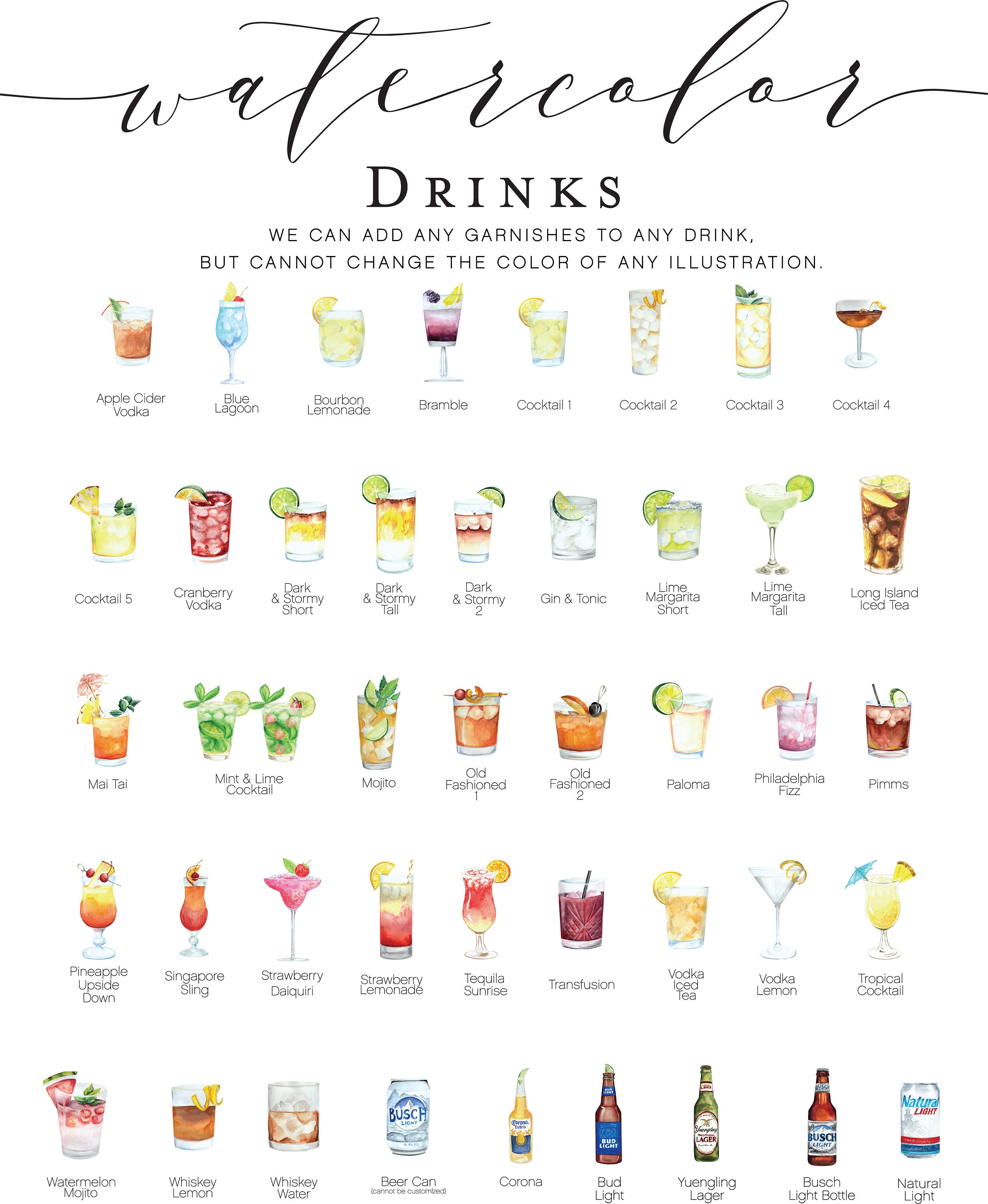 Pick Your Sip Bar Menu Signature Cocktails Custom Clear Glass - Etsy UK
