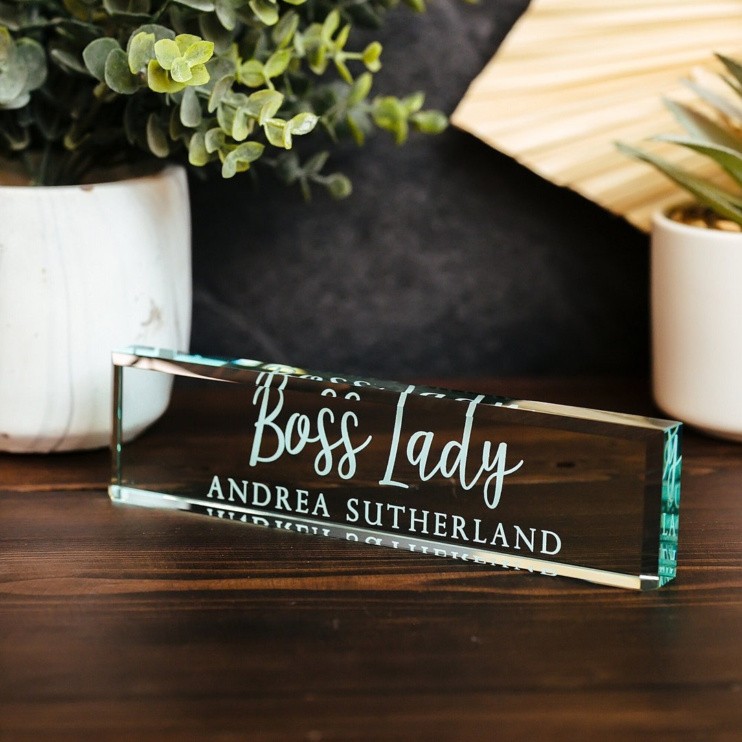 Boss Lady Glass Office Desk Name Plate, Best Employer Ever Nameplate ...