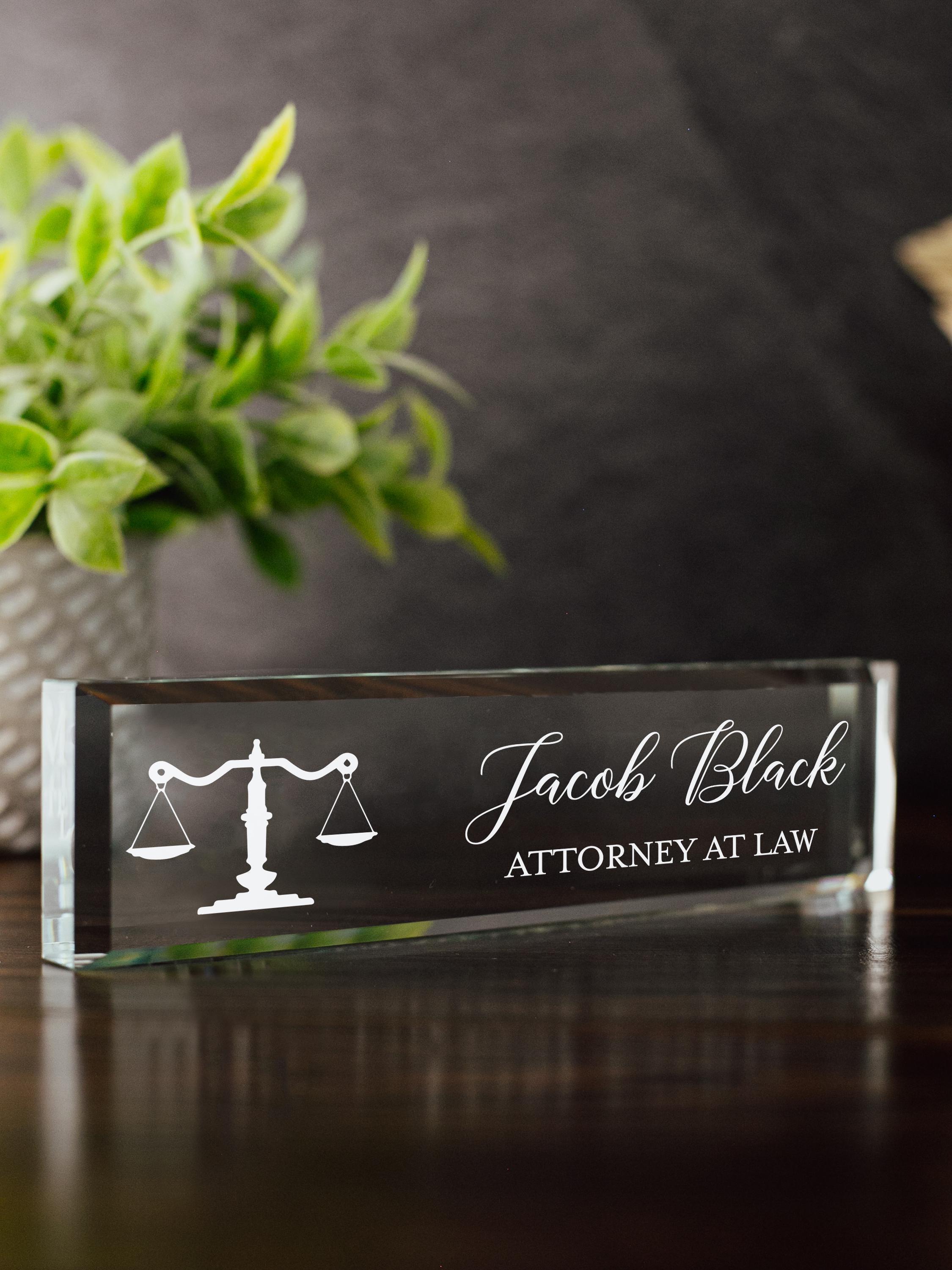 Attorney Glass Office Desk Name Plate, Clear JD Judge Nameplate, Lawyer ...