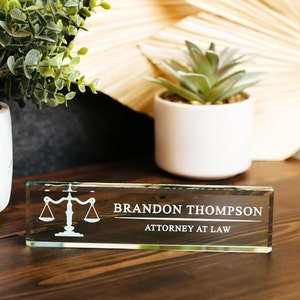Attorney Glass Office Desk Name Plate, Clear JD Judge Nameplate, Lawyer ...
