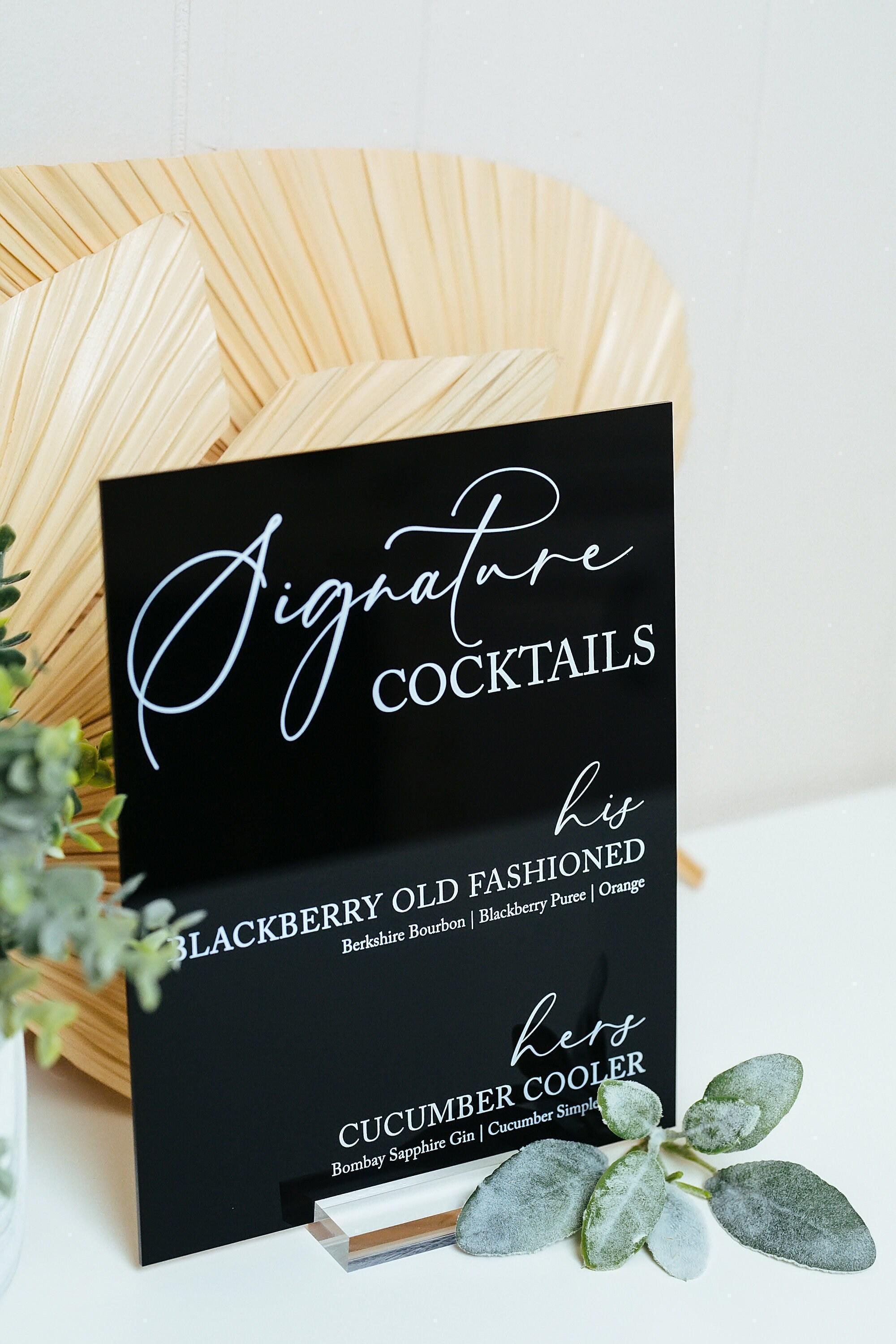 Bar Menu Signature Cocktails Custom Clear Glass Look Acrylic Wedding ...