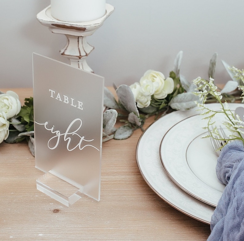 FROSTED Glass Look Acrylic Table Number Sign With Stands - Etsy