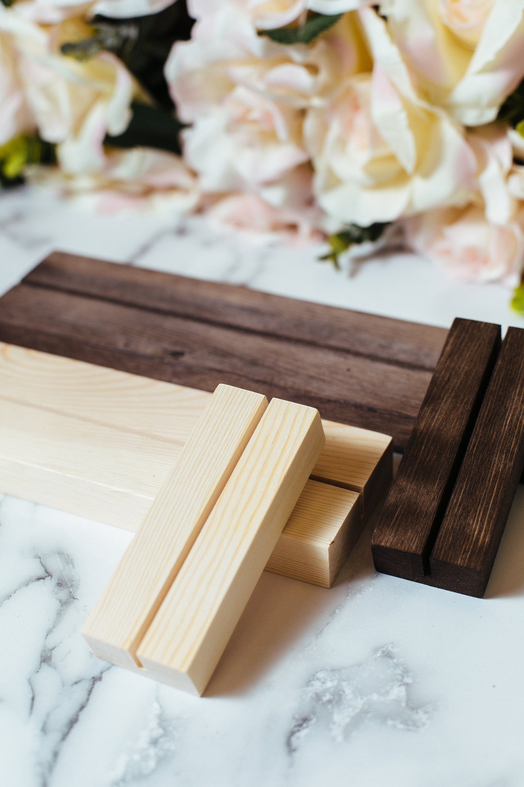 Light and Dark Walnut Wood Sign Card Display Base Holders, Stands for ...