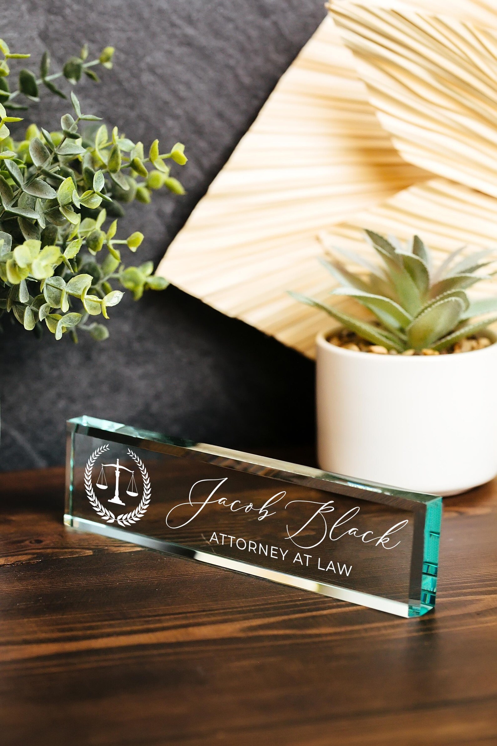 Attorney Glass Office Desk Name Plate, Clear JD Judge Nameplate, Lawyer ...