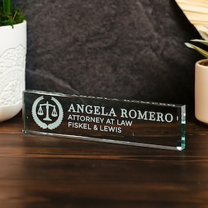 Attorney Glass Office Desk Name Plate, Clear JD Judge Nameplate, Lawyer ...