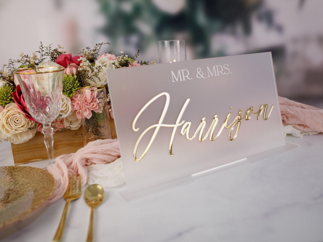 3D Mirrored Acrylic Wedding Head Table Mr Mrs Sign, Laser Cut Last Name ...