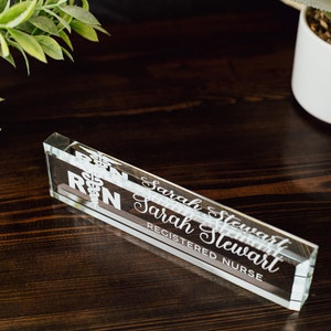 LPN, RN, Nurse Glass Office Desk Name Plate, Clear Personalized ...