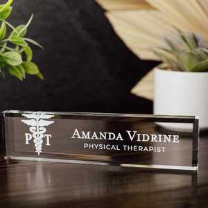 Physical Therapist Glass Office Desk Name Plate, Clear Doctor of PT ...