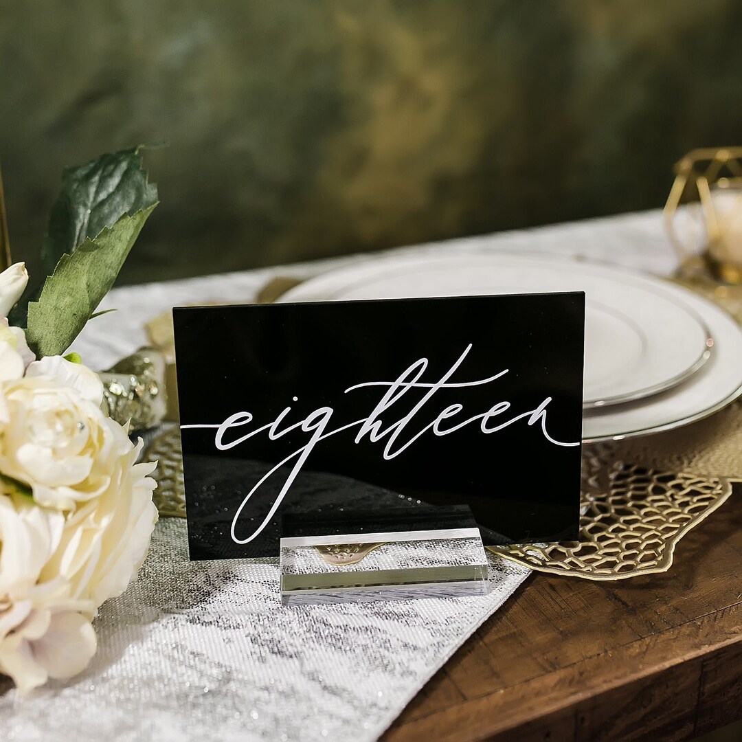 Clear Glass Look Acrylic Table Number Sign With Stands, Perspex Modern ...