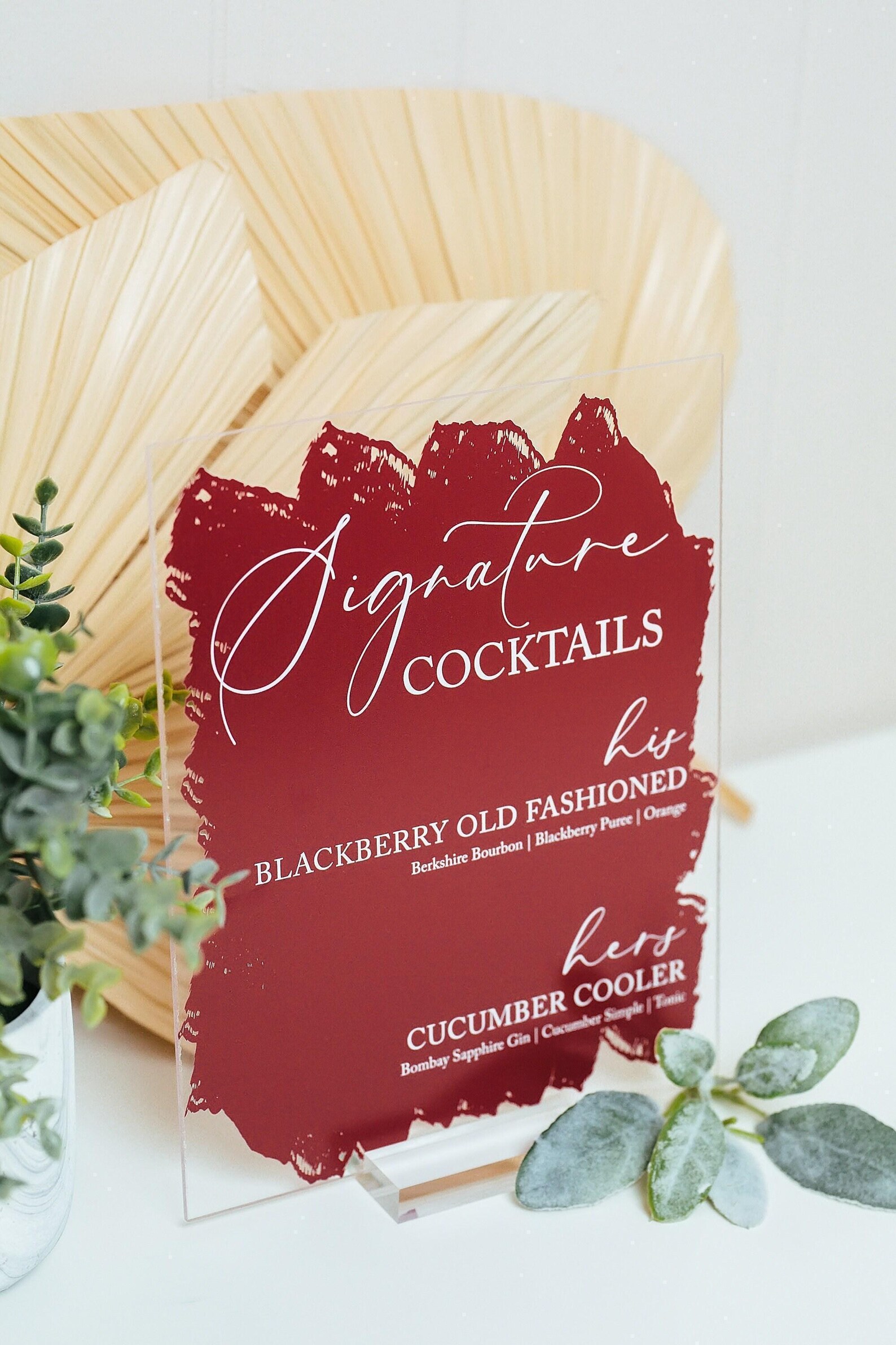 Bar Menu Signature Cocktails Custom Clear Glass Look Acrylic Wedding ...