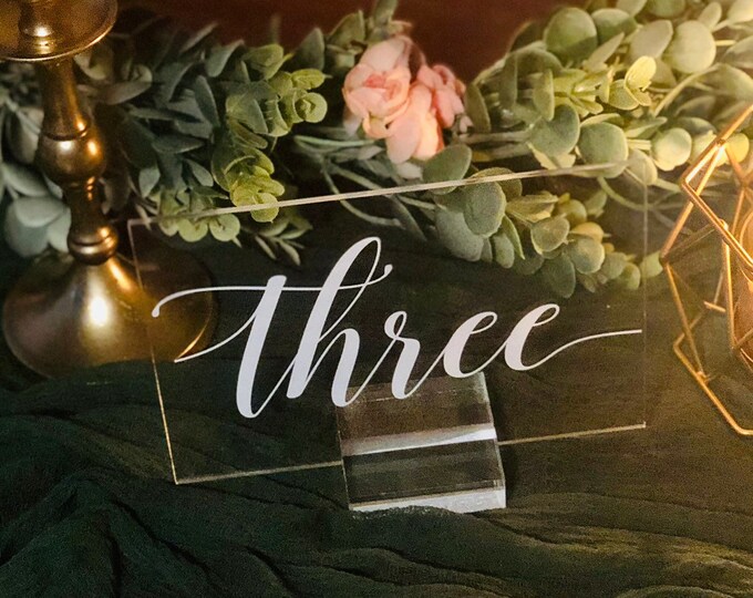Clear Glass Look Acrylic Table Number Sign With Stands | Etsy