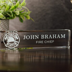 Fireman Glass Office Desk Name Plate, Clear Fire Chief Nameplate, Fire ...