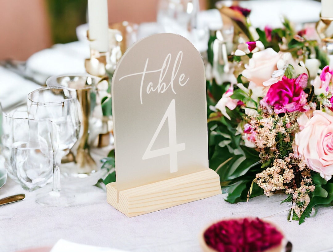 ARCH Frosted Acrylic Wedding Table Number Sign With Stands, Perspex ...