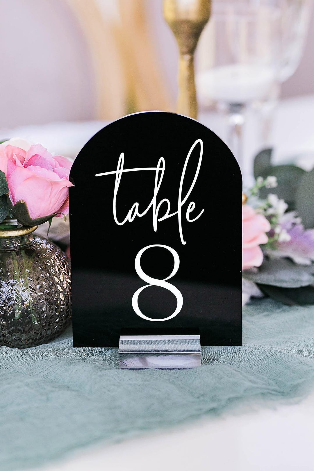 ARCH Black, White, Clear Frosted Acrylic Table Number Sign With Stands ...