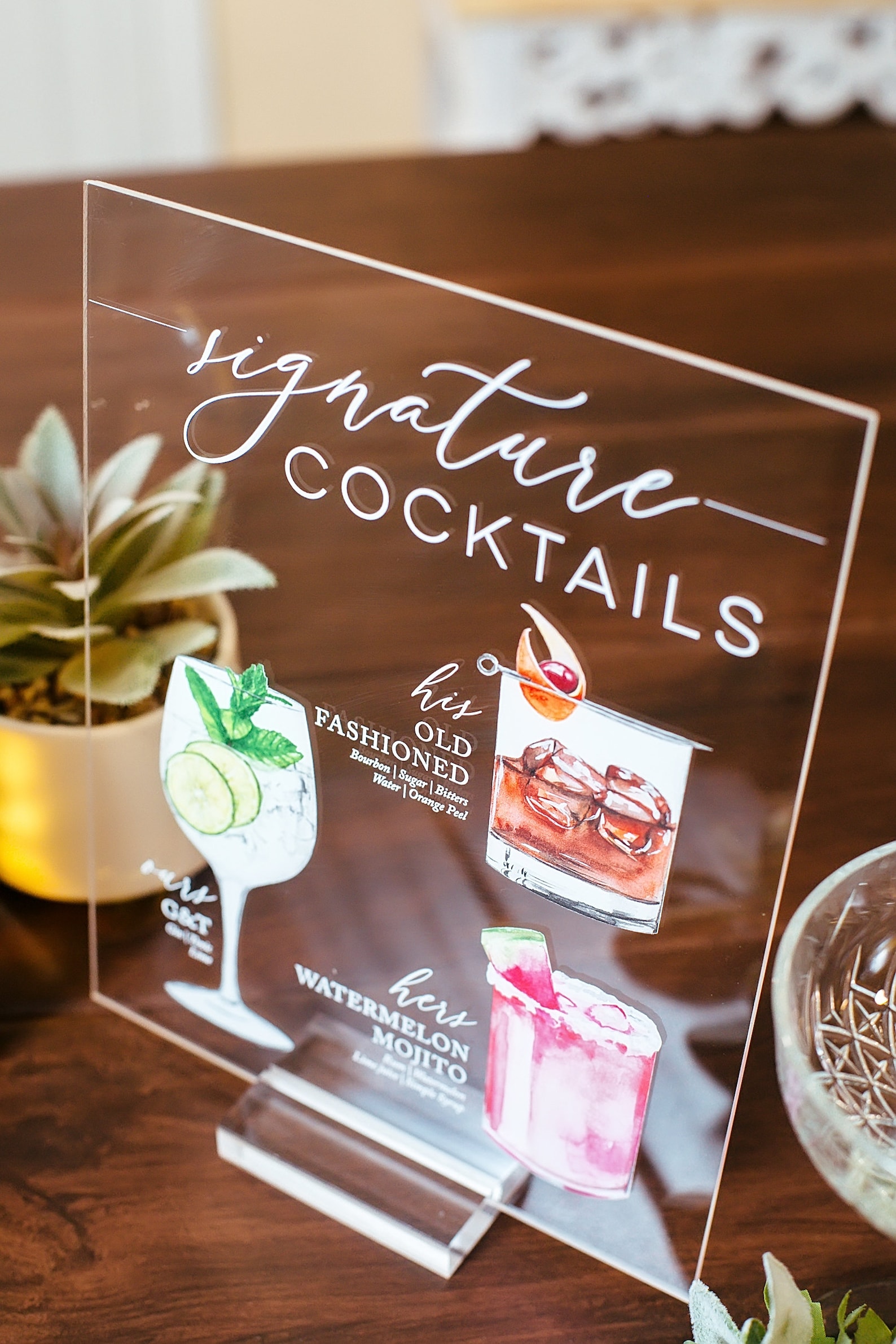 Bar Menu Signature Cocktails Custom Clear Glass Look Acrylic - Etsy