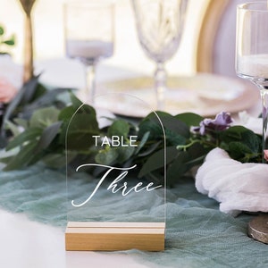 Black, White, Clear Frosted ARCH Acrylic Table Number Sign With Stands, Perspex Modern ...