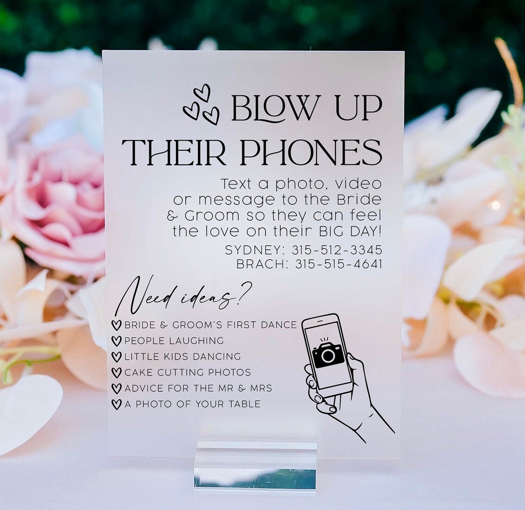 Blow up Their Phones Wedding Table Sign Text or Video Bride and Groom ...