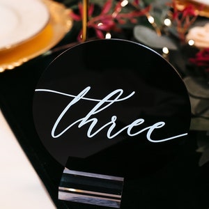 Round Clear or Black Acrylic Table Number Sign With Stands, Clear Glass ...