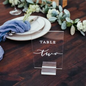 FROSTED Glass Look Acrylic Table Number Sign With Stands, Perspex Modern Calligraphy Table ...