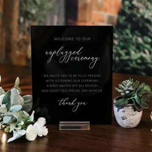 Unplugged Ceremony Clear Glass Look Acrylic Wedding Sign, Unplug Be ...