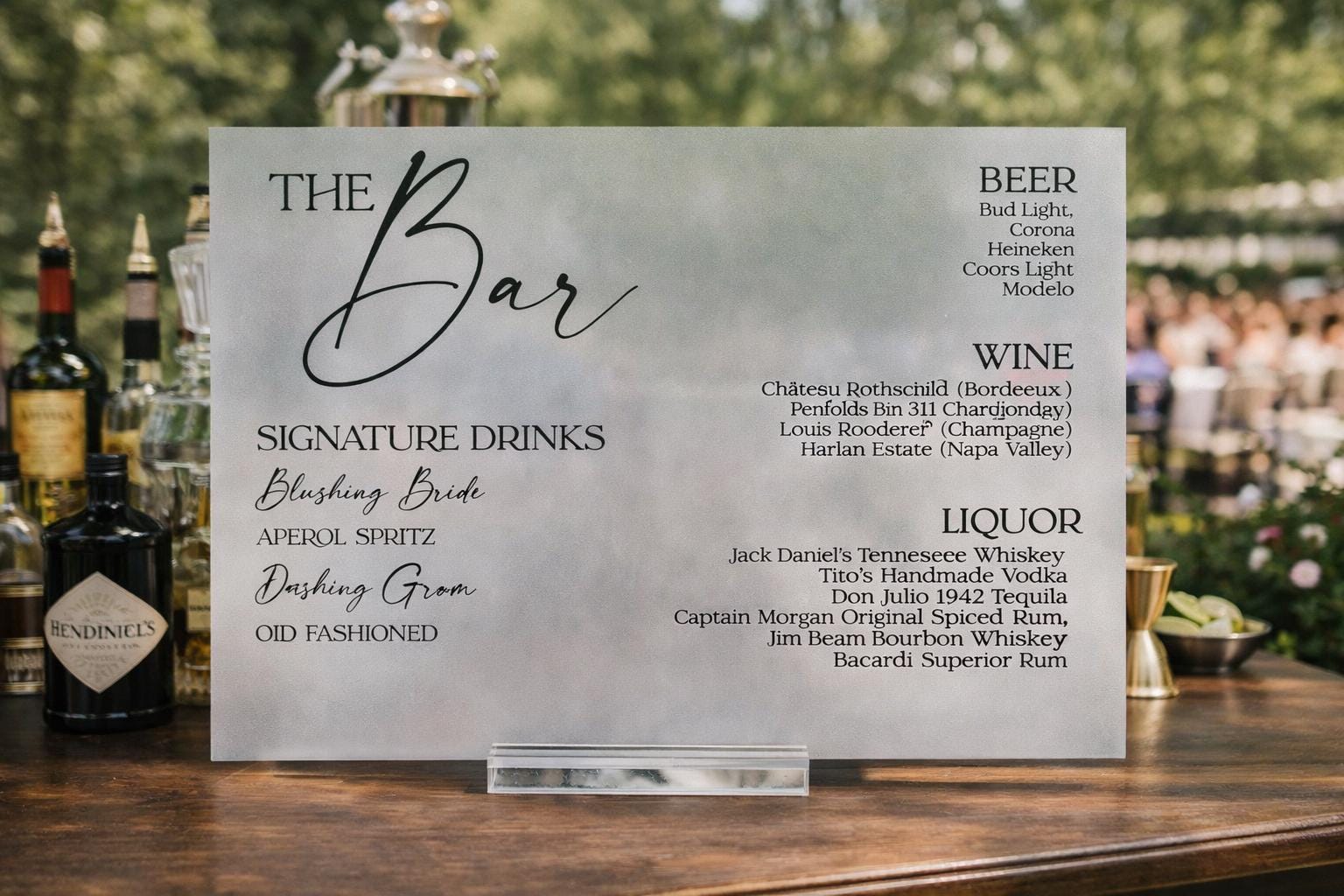 Bar Menu Signature Cocktails Custom Clear Glass Look Acrylic Wedding ...